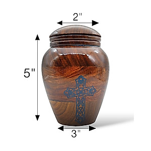WOODEN Cremation Urns for Ashes Adult Male/Female Engrave Blue Cross & Paw -Decorative Urns-Wooden Small Cremation Urn for Funeral for Pet or Human Ashes.. (ENGRAVE CROSS)