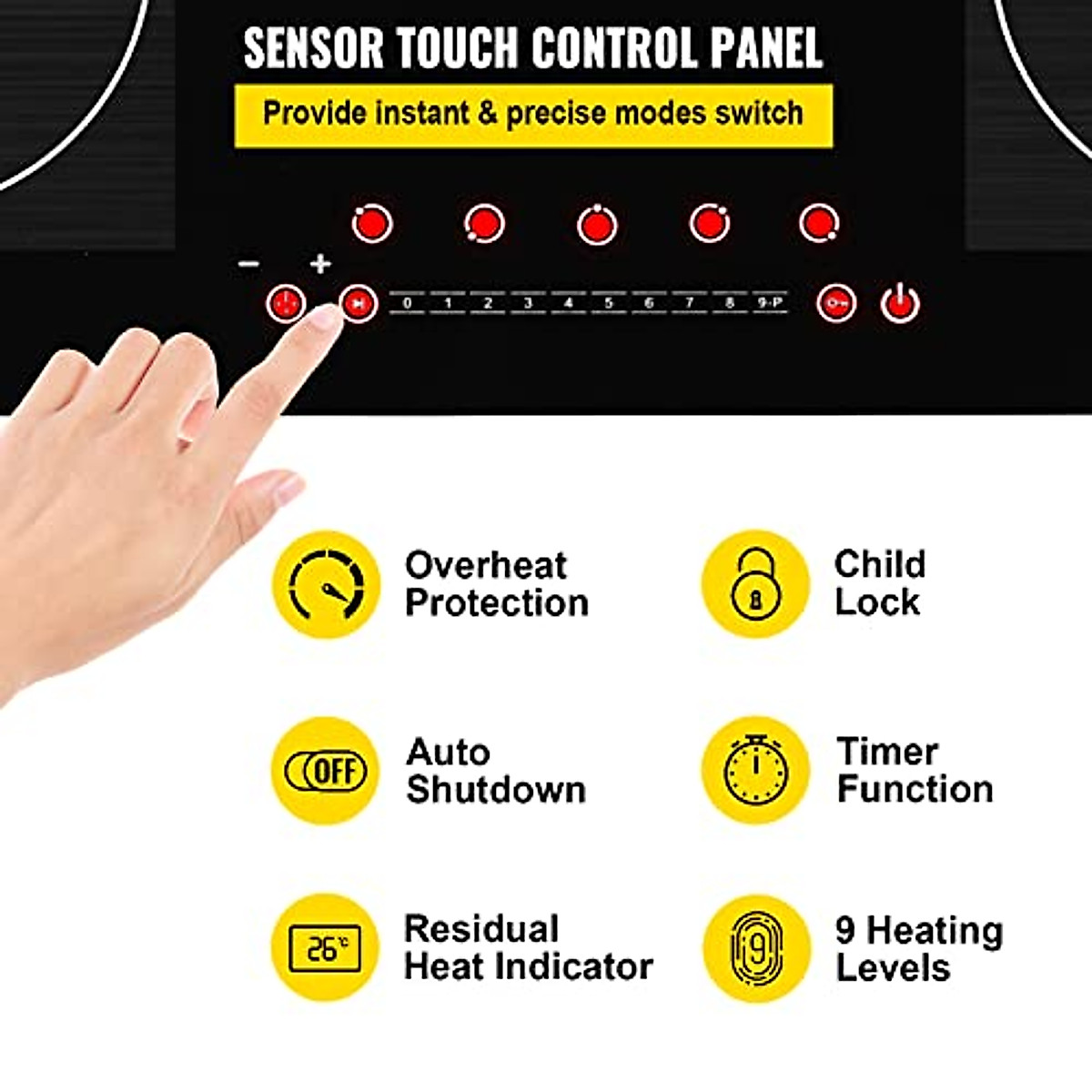 VEVOR Built-in Induction Electric Stove Top 30 Inch,5 Burners Electric Cooktop,9 Power Levels & Sensor Touch Control,Easy to Clean Ceramic Glass Surface,Child Safety Lock,240V