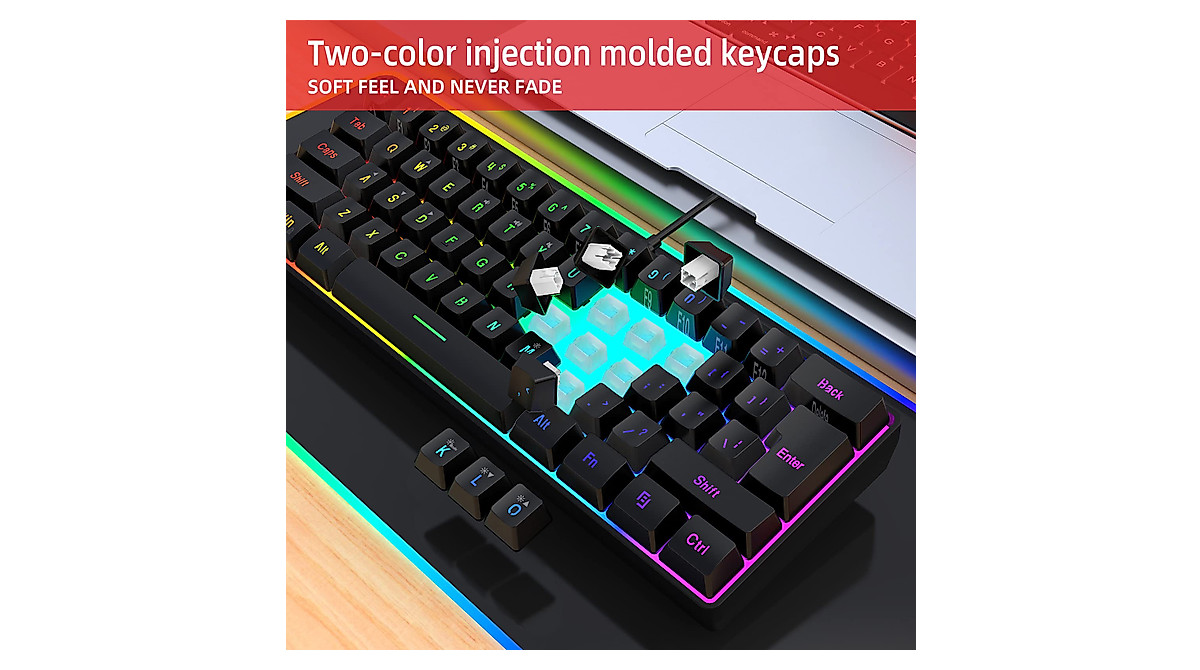 DGG K60 61 Keys RGB Backlit 60% Wired Gaming Keyboard, Ergonomic ...