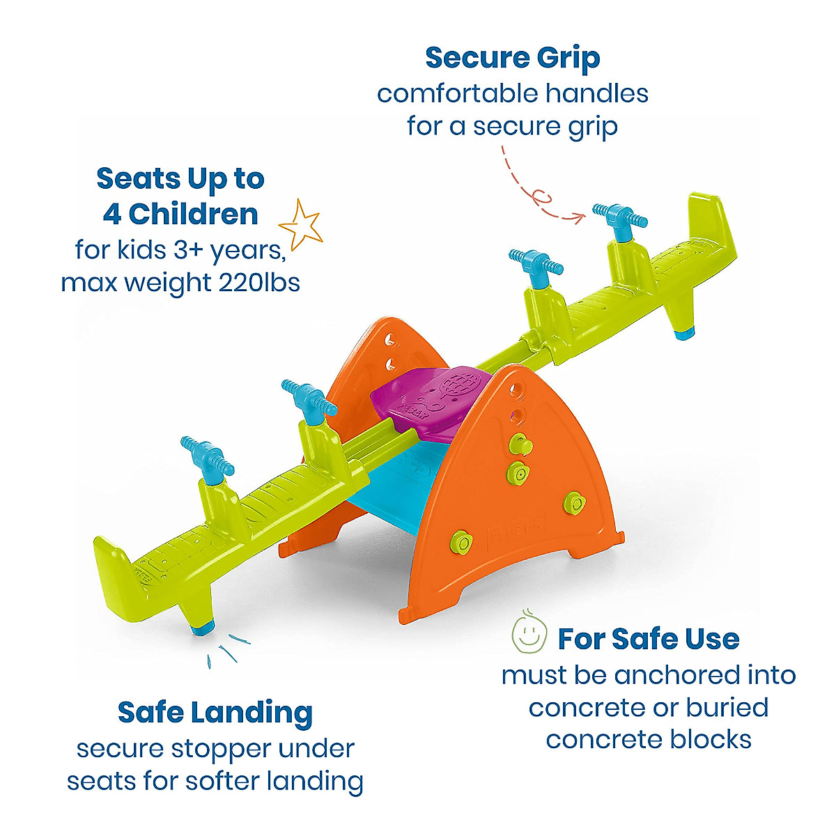 ECR4Kids Quad Seesaw Teeter-Totter for 4 Kids - Sturdy and Durable for Home, Daycare or Preschool Use, Large