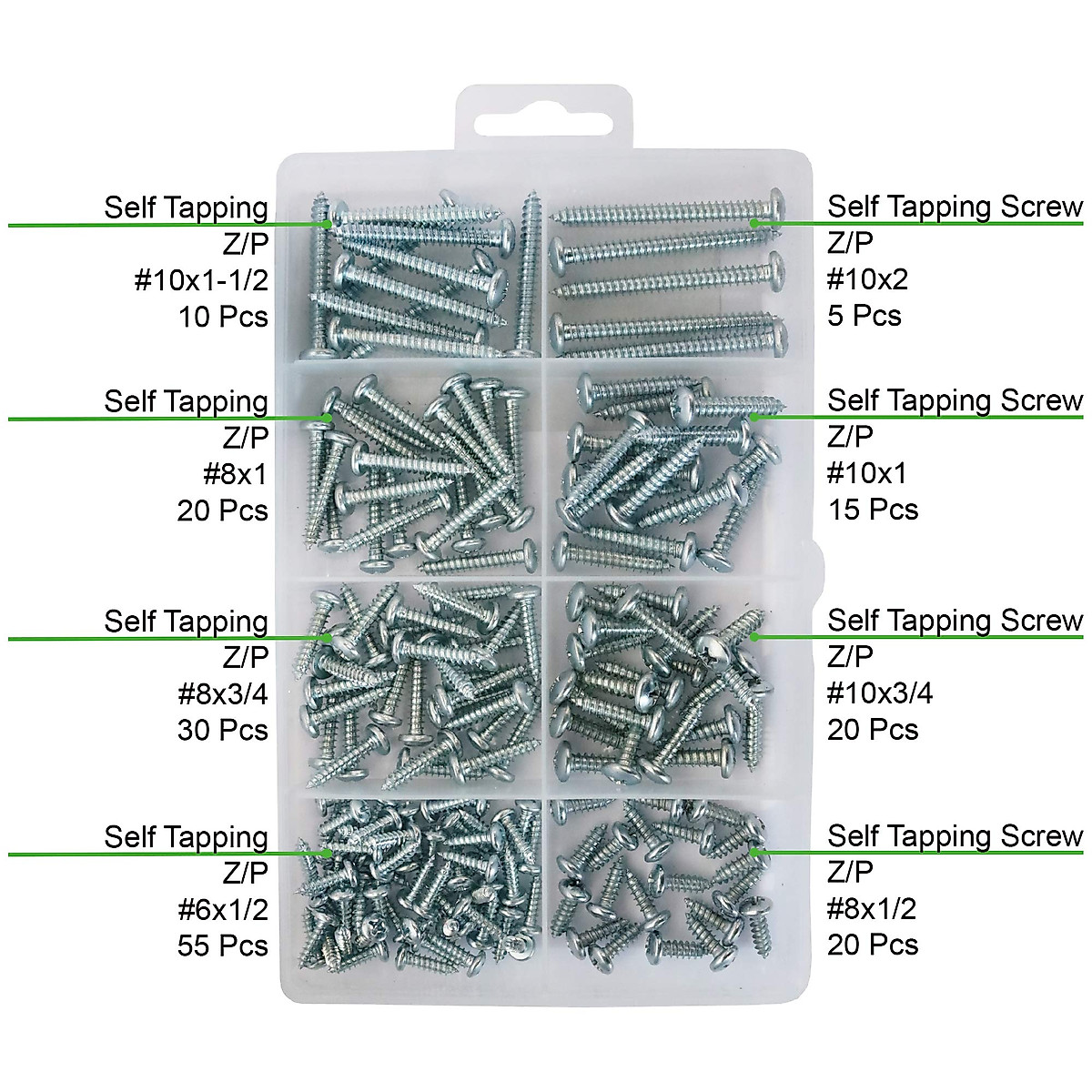 T.K.Excellent Self Tapping Screws Pan Head Phillips Drive Sheet Metal Screw Assortment Kit,175 Pieces