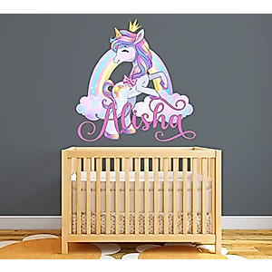 Unicorn Wall Decal - Custom Name Wall Decals - Magic Rainbow Wall Art Sticker - Nursery Wall Decor - Personalized Mural Kids Girls Bedroom