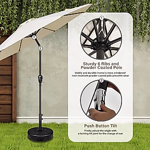 YSSOA 7.5' Patio Umbrella Outdoor Table Market Yard Umbrella with 6 Sturdy Ribs, Beige