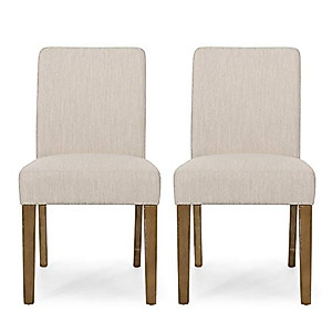 Christopher Knight Home Kuna Contemporary Upholstered Dining Chair (Set of 2), Beige, Weathered Brown