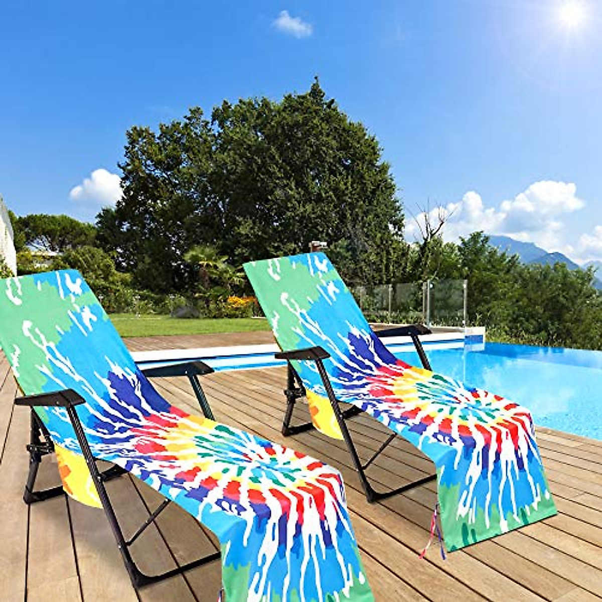 VOCOOL Beach Chair Towel Chaise Lounge Cover with Pockets and Clips Pool Chair Towel for Outdoor Patio Garden(Kaleidoscope)