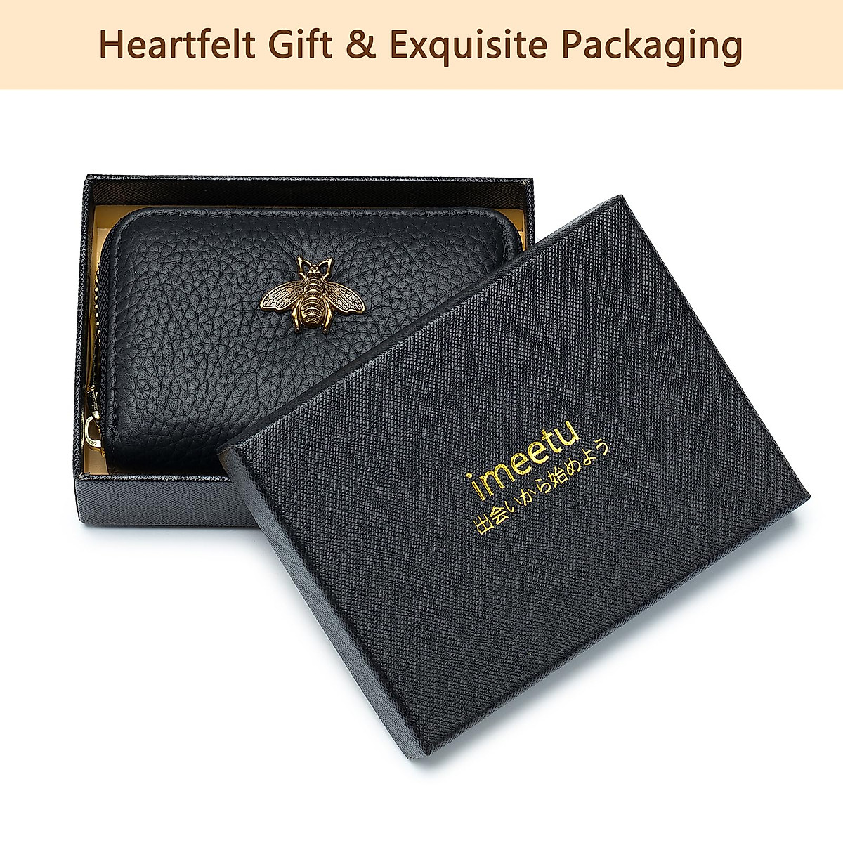 imeetu RFID Credit Card Holder, Small Leather Zipper Card Case Wallet for Women (Lite,Fuchsia)