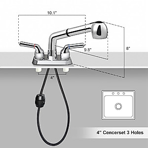 Utility Sink Faucet with Sprayer, Laundry Room Faucet with Pull Out Sprayer for Laundry Tub, 4 inch Centerset 3 Holes Installation Non-Metallic, Chrome Finish