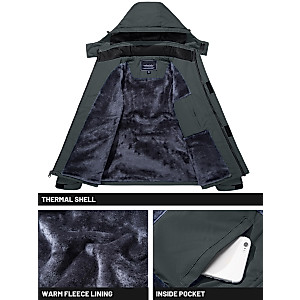 TACVASEN Rain Coat Mens Winter Warm Jacket Fleece Waterproof Jakcet Ski Snow Coats for Men Insulated Softshell Jacket