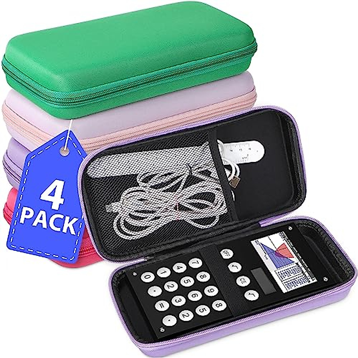 PerKoop 4 Pcs Hard Graphing Calculator Case Compatible with Ti 84 Plus Ce, 84 Plus, 83 Plus Ce, Fx 9750gii Zipped Pocket Hard Travel Case Office Calculator Accessories for USB Cables, Pencil, Ruler