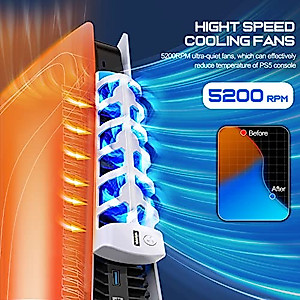 EUROA Cooling Fan, Efficient Cooling System with 5200RPM Cooling Fans&LED Light Compatible with Playstation 5, Upgrade Accessories Cooler Fan Cooling Fan for PS5 Console Disc&Digital Edition, USB Hub