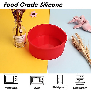 DaKuan Set of 6, Silicone Cake Mold Baking Pans, 4 inch Cake Pans for Baking, Muffin, Cupcake, Layer Cake, Cheese Cake, Chocolate and Rainbow Cake - Red