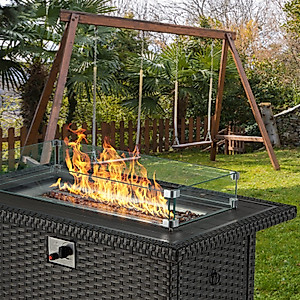 GYUTEI Fire Pit Wind Guard, 33"x 15"x 5" Fire Pit Glass Wind Guard 0.39 Inch Clear Tempered Glass Flame Shield with Hard Aluminum Corner Bracket for Rectangular Outdoor Fire Pit