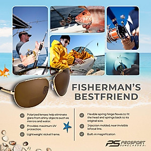 proSPORT Aviator Polarized Bifocal Sunglass Readers Fishing Driving Brown Lens Spring Hinge Men Women 2.5 1.50 1.75 2.00 2.25 2.50