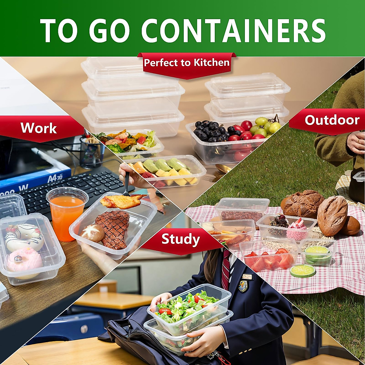 NutriBox [40 Value Pack] single one compartment 24 OZ Meal Prep Plastic Food Storage Containers - BPA Free Reusable Lunch Bento Box with Lids - Spill proof,Microwave, Dishwasher and Freezer Safe