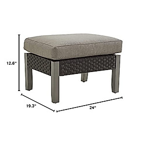 LOKATSE HOME Outdoor Wicker Ottoman Patio Rattan Furniture Metal Footrest Seat Square Footstool with Cushion