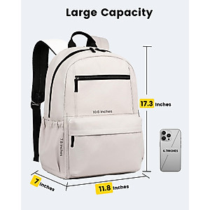 Vorspack Backpack for Men and Women - Lightweight Backpack Classical Basic Bookbag with Multi-pockets Casual Daypack for College Workplace Travel - Beige