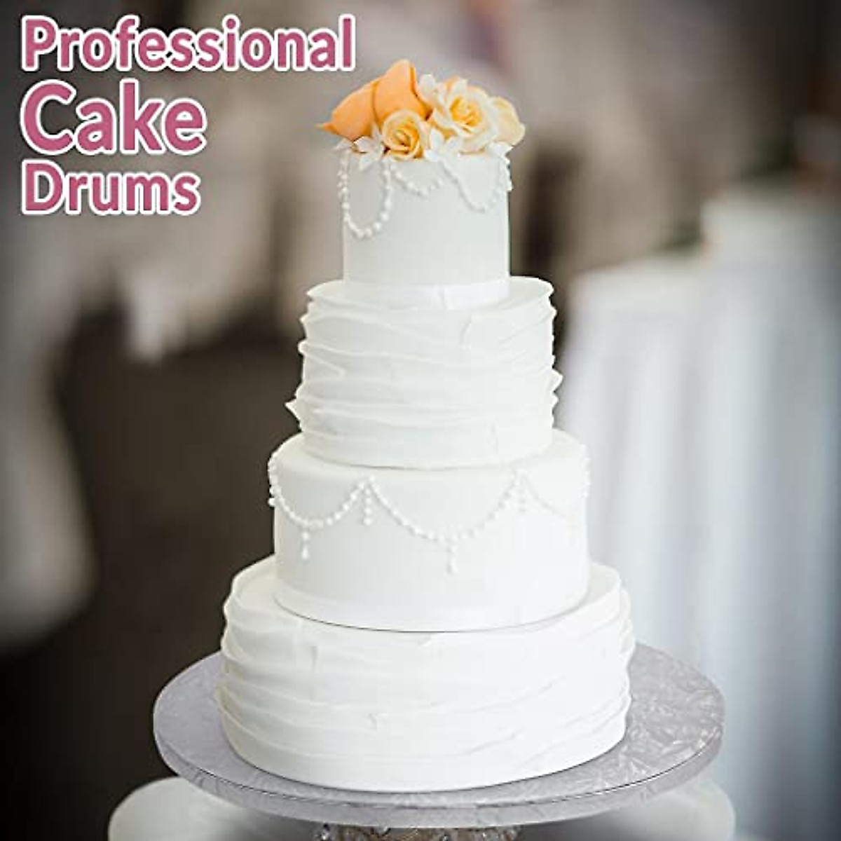 Drum Cake silver 12 inch Round Board, 5 - packs for Heavy Or Multi-Tiered Cakes and a surprise gift. Professional smooth straight edges Cake Board 1/2 polegada thick.