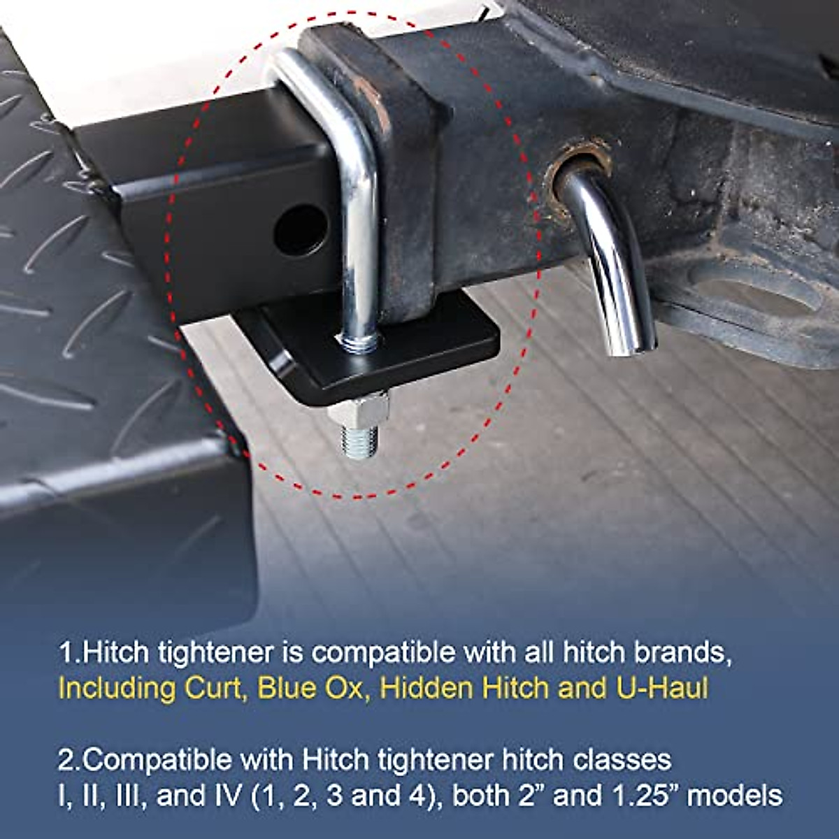 DICMIC Hitch Tightener, Stainless Steel Anti-Rattle Stabilizer for 1.25” and 2" Hitch Receiver, Long-Lasting U-Bolt for Safe Transportation