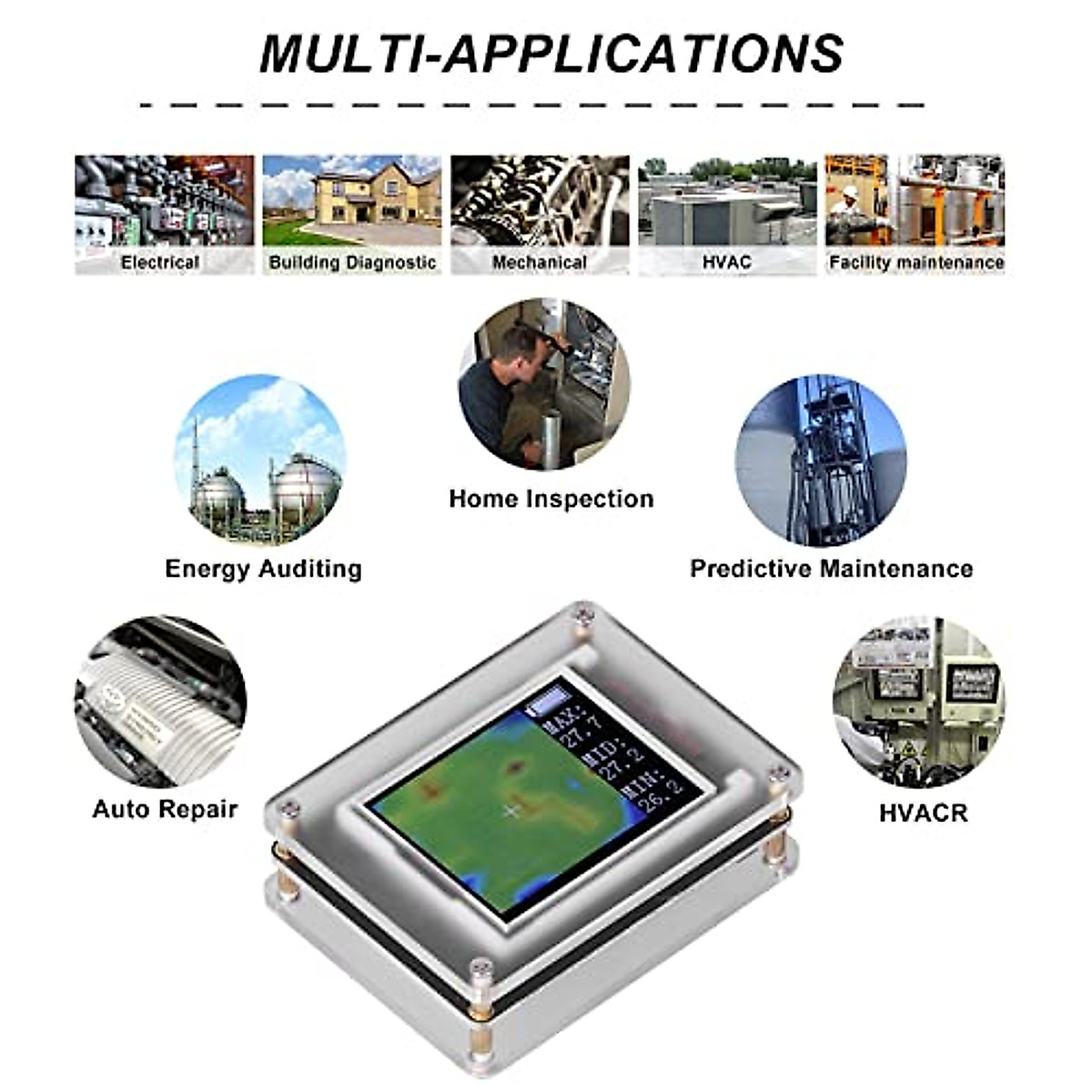 Thermal Imaging Camera, 1.8in TFT Screen Pocket Thermal Imager, 10HZ Refresh Rate 160x120 IR Resolution Handheld Infrared Camera Thermal Imaging, AMG8833‑C Infrared Sensor, Rechargeable