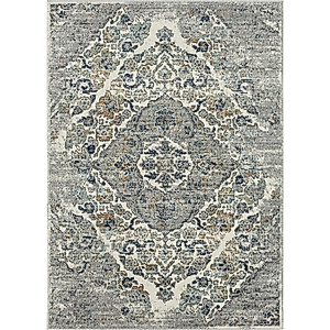 Luxe Weavers Distressed Floral Area Rug, Steel 8x10