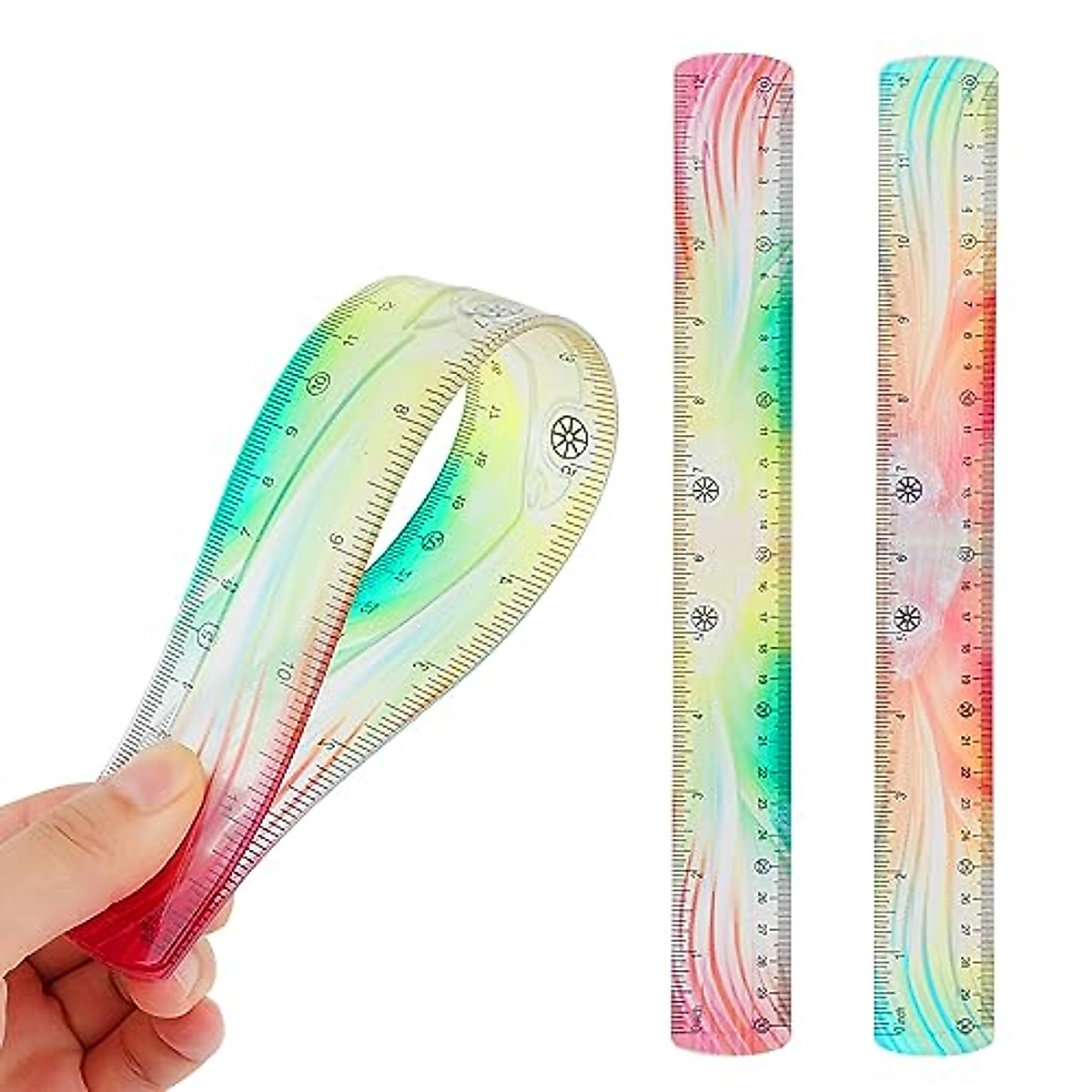 Grevosea 2 Pieces Rulers for Kids, Flexible Ruler Plastic Ruler 12 Inch Ruler with Centimeters and Inches Soft Bendable Ruler Shatterproof Straight Edge Ruler for School Classroom Office (Yellow)