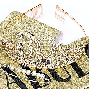 FASOTY 30th Birthday Decorations for Women,30th Birthday Sash,30th Birthday Crown,30th Birthday Tiara,Birthday Crowns for Women 30 and Fabulous,Happy 30th Birthday Gifts for Her