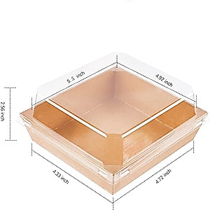 XIAOHONG 50 Pack Paper Charcuterie Boxes with Clear Lids, Disposable Sandwich Boxes 5'' Square To Go Food Containers for Bakery Desserts, Cake Slice, Cookies,Strawberries(Brown)