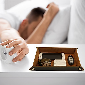 Socospace Valet Tray-leather and velvet,EDC Tray,Catchall Tray for Jewelry,Wallets,Watches,Key,Phones,Glasses, Perfect for Nightstand,Entryway Table,Desk,Key Tray,Home Decor（Brown）