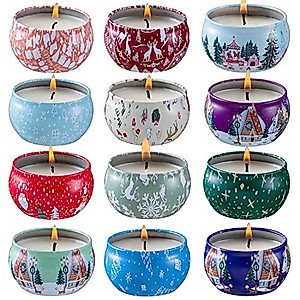YIH Christmas Scented Candles Gift Sets, Natural Soy Wax 2.5 Oz Unit Portable Travel Tin Perfect for Women Anniversary - 12 Pack