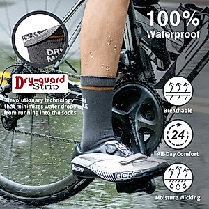 DRYMILE Slim Waterproof Socks, Thin Moisture Wicking Winter Waterproof Socks for Men & Women, Golf, Cycling - Crew (M, Black and Blue)