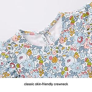 pureborn Baby Girls Ruffled Sleeve Dress Cotton Swing Dress Casual with Headband Bloomer 3-6 Months Floral Blue