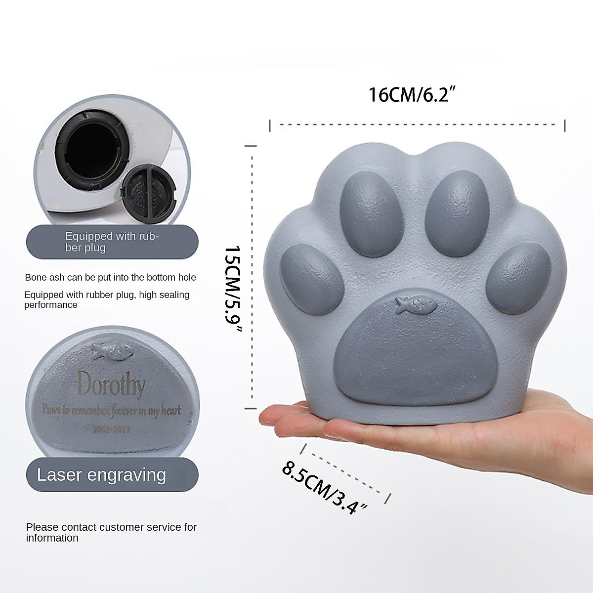 Personalized Pet Urns for Dog or Cat Ashes, Pet Cremation Urns Pet Urns, Pet Ashes Cat and Dog Claw Creative Urn Customizable Text Content (16cm * 8.5cm * 14cm/6.2" x3.4 x5.9)