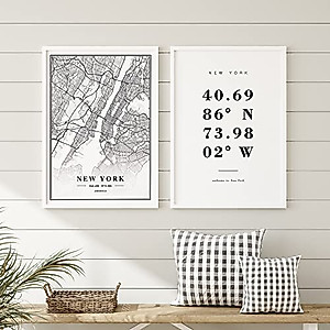 Dear Mapper New York United States View Abstract Road Modern Map Art Minimalist Painting Black and White Canvas Line Art Print Poster Art Print Poster Home Decor (Set of 3 Unframed) (12x16inch)