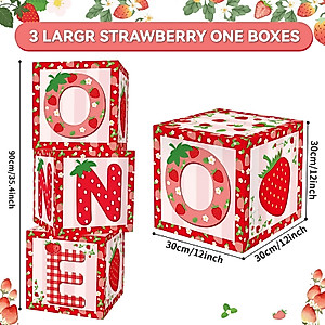 chiazllta 3Pcs Strawberry 1st Birthday Party Decorations Supplies Strawberry Themed One Balloon Boxes Backdrop Blocks Decor Berry First Red One Birthday Party Decoration for Kids Girls Baby Shower