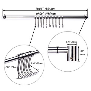 Pot Racks Kitchen sliding hook 20 inches, with 10 stainless steel cutlery racks, wall-mounted pot and lid kitchen racks, spoons, barbecue tools, cookware, towel racks