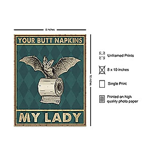 Your Butt Napkins My Lady - Gothic Bathroom Decor for Women - Bat Wall Decor - Funny Guest Bathroom Wall Art - Toilet Paper Wall Art Decorations - Restroom Sign - Bath Wall Decor - Powder Room Decor