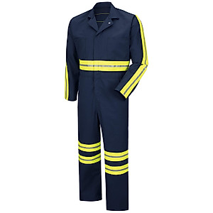 Red Kap mens Enhanced Visibility Action Back Work Utility Coveralls, Navy With Yellow/Green Visibility Trim, 44 US