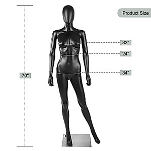 Female Mannequin Full Body Black - 70'' Mannequin Dress Form Display Full Body Mannequin Manikin Torso Stand