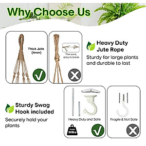 Shineloha 43 Inches Macrame Planter Hanger Large for 12 inch Pot + Swag Hook (Extra Long & Big) | No Tassel, Cotton Rope | Hanging Planter for Indoor Plants, NO Pot/Plant Included (Brown)…