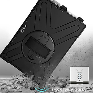 ProCase Surface Pro 7 Plus/Pro 7 / Pro 6 / Pro 5 / Pro 4 / Pro LTE Case, Full Body Protective Case, 360 Degree Rotatable Heavy-Duty Cover with Hand Strap, Shoulder Belt and Kickstand -Black