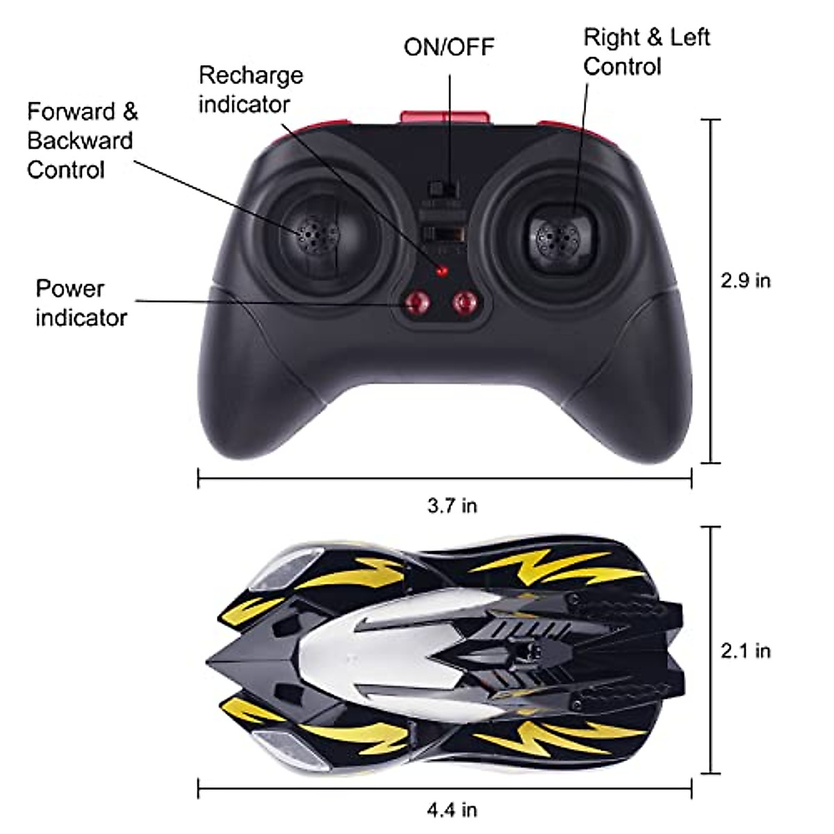 SIWMER Stunt car can Climb The Wall and Drift, Remote Control Dual-Mode Children's Remote Control car with LED Lights, Rechargeable Boy's Gift(Black)