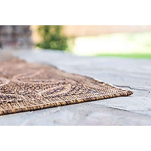 Unique Loom Trellis Collection Area Rug-Geometric Border Design, Moroccan Inspired for Indoor/Outdoor Décor, 8 ft x 11 ft 4 in, Light Brown/Brown