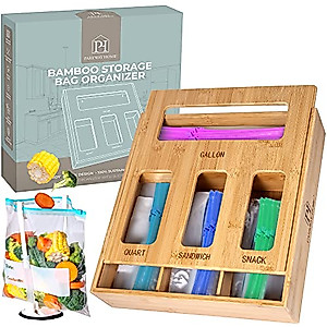 Bamboo Ziplock Bag Organizer for Drawer With Bag Holder Stand Bag Storage Organizer for Quart Ziploc Bags Sandwich Bag Organizer, Snack Baggie Organizer Gallon Storage Bags Holder, Storage Bag Holders