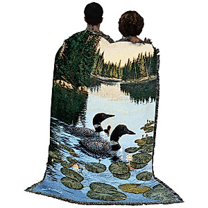 Pure Country Weavers Enchanted Passage Loons Blanket by Derk Hanson - Lake Lodge Cabin Gift Tapestry Throw Woven from Cotton - Made in The USA (72x54)
