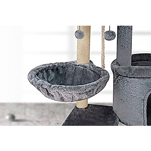 Youpet Fashion Design Cat Tree with Cat Condo Hammock and Two Replacement Hanging Balls,Grey