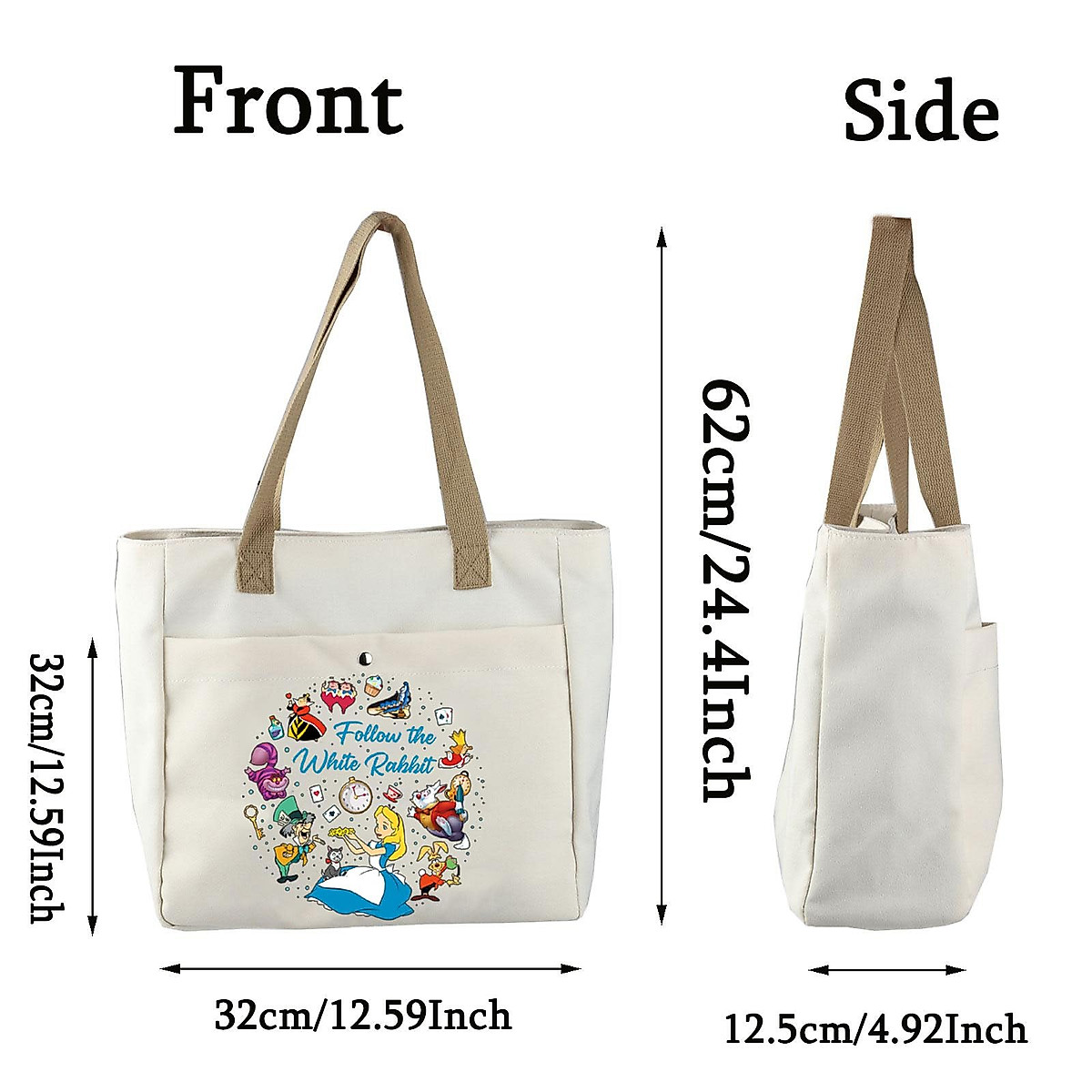 TOBGBE Fairy Tales Gift Alice Makeup Bag Follow The White Rabbit Bag Alice Gift Princess Zipper Pouch Bag (White Rabbit TB G)