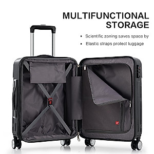 OIWAS Carry on Luggage with TSA Lock, Space Widening Horizontally Travel Suitcase, 8 Spinner Wheels Carry on Suitcase for Outdoor Travel Business Weekender(black, 2-Piece Set(20/26))