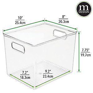 mDesign Plastic Tall Deep Organizing Kitchen Pantry Cabinet, Refrigerator, Freezer Food Organization Storage Bin with Handles, Drawer Container Organizer - Ligne Collection - Clear