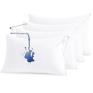 NTBAY 4 Pack Zippered Waterproof King Pillow Protectors, Super Soft Quiet Zip Pillow Protectors, 20x36 Inches Jersey Pure White Waterproof Pillow Cases Covers