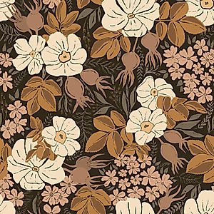 UniGoos Beige Flowers Peel and Stick Wallpaper Brown Leaves Temporary Wall Paper Roll Modern Self Adhesive Contact Paper for Cabinet Kids Room DIY Decor 17.7" x 118.1"